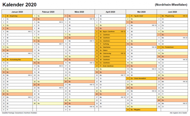 Ewiger Kalender - Dauerkalender | Verschiedene Excel-Vorlagen